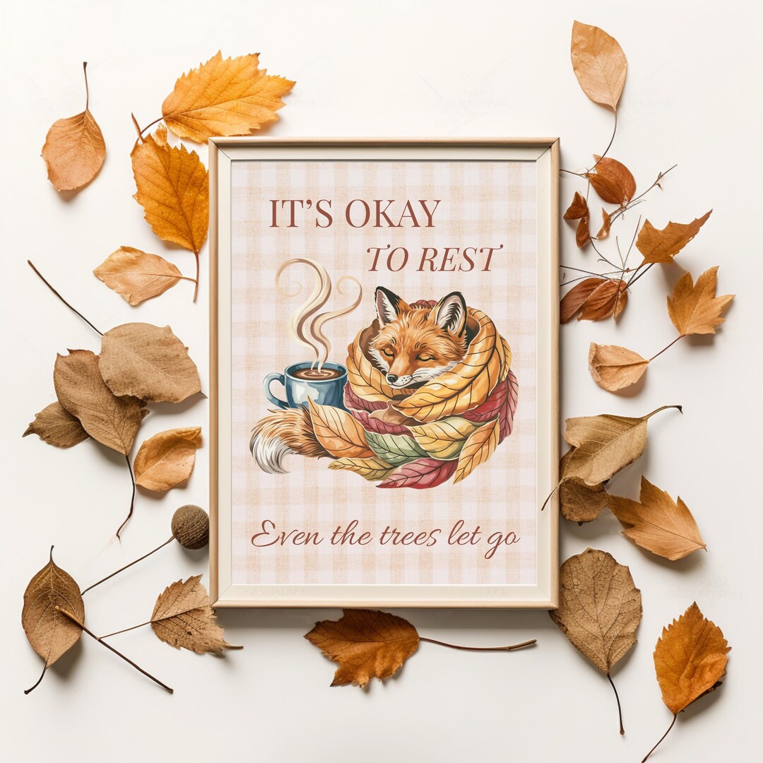 Cozy Autumn Fox Poster – Cottagecore Wall Art Print – Mental Health ...
