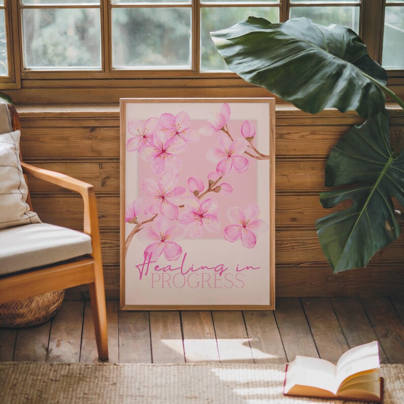Healing in Progress Printable Poster - Soft Pink Floral Wall Art ...