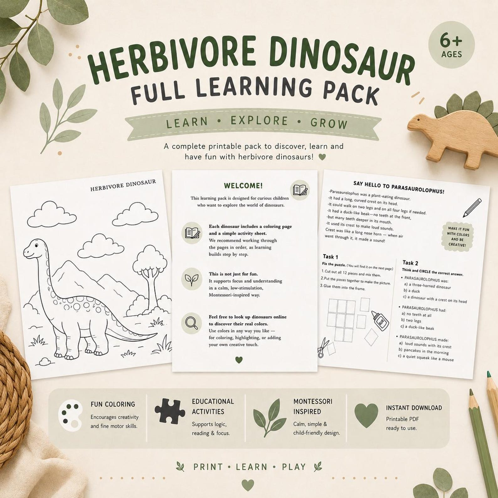 FULL Dinosaur Activity Pack for Kids, Educational Printable Worksheets ...