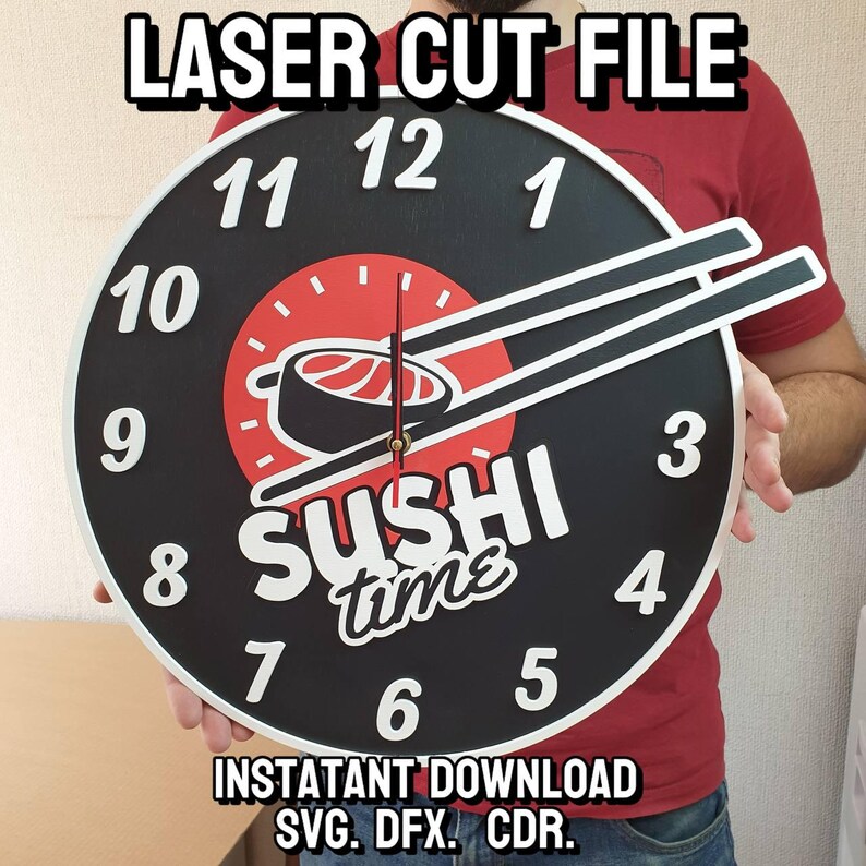 Sushi Time Clock SVG | Wall Clock Laser File | DXF CDR Template - Etsy