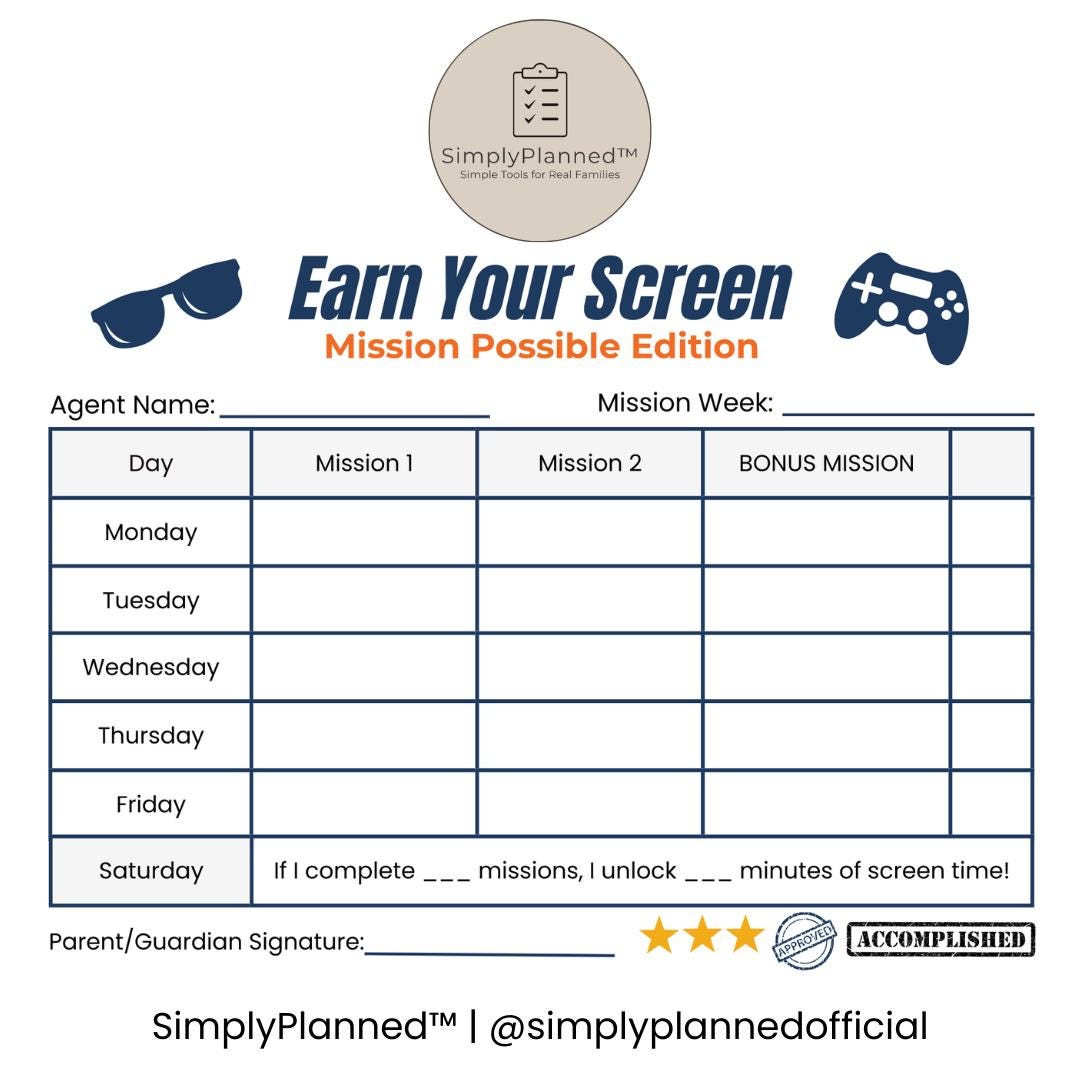 Mission Possible Chore Chart: Screen Time Tracker (A4 Printable PDF) - Etsy
