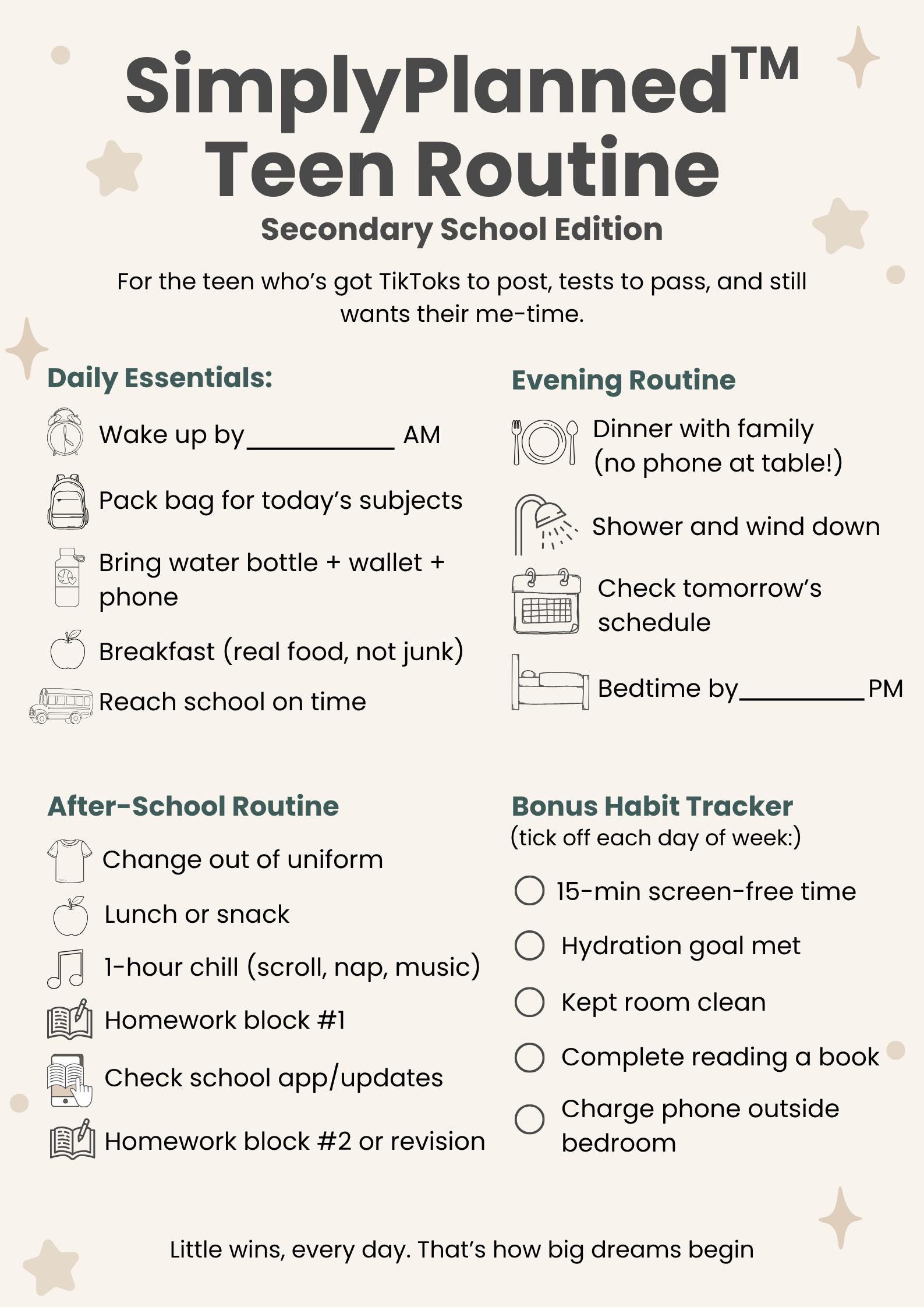 Teen Routine Chart: Editable Canva Template, US & UK Versions (PDF ...