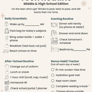Teen Routine Chart: Editable Canva Template, US & UK Versions (PDF ...