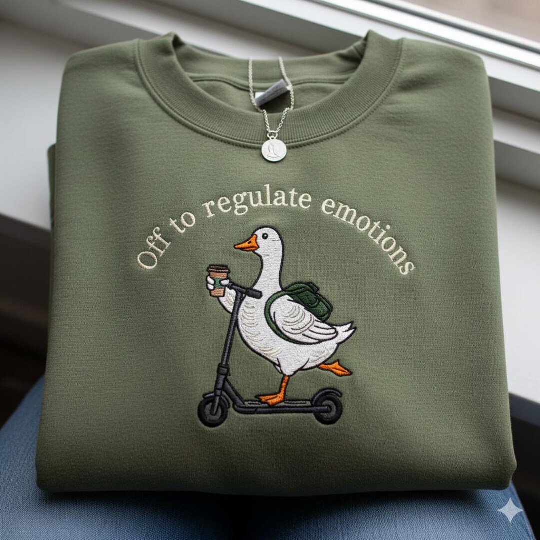 Funny Duck Embroidery Design off to Regulate Emotions on Scooter With ...