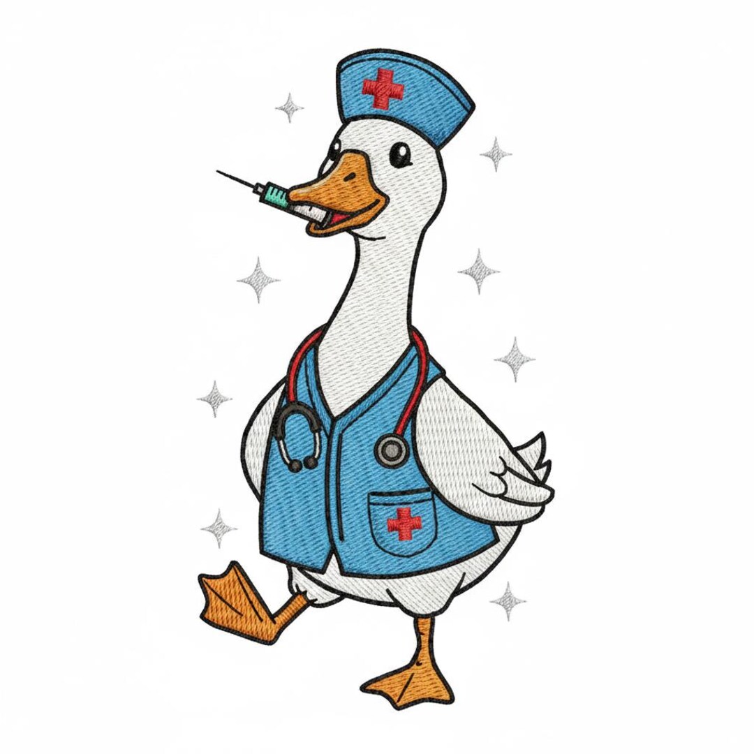 Cute Duck Nurse Embroidery Design With Stethoscope and Syringe, Funny ...