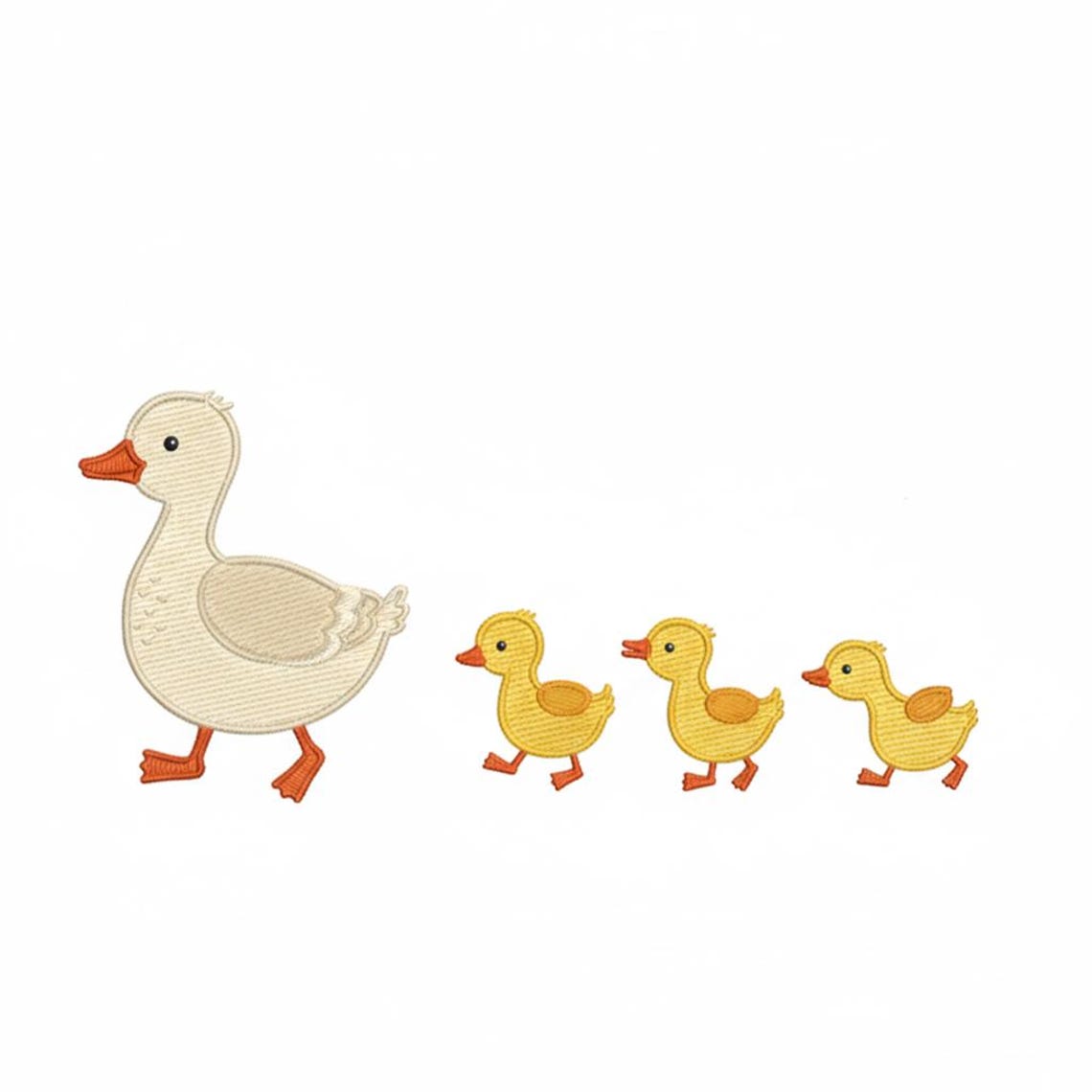 Duck Family Embroidery Design Mother Duck and Three Ducklings Walking ...