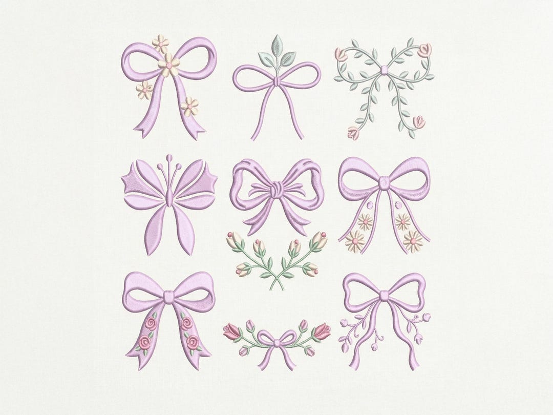 Bow Embroidery Design, DIY Gift, Mini Ribbon Bows Embroidery Design ...