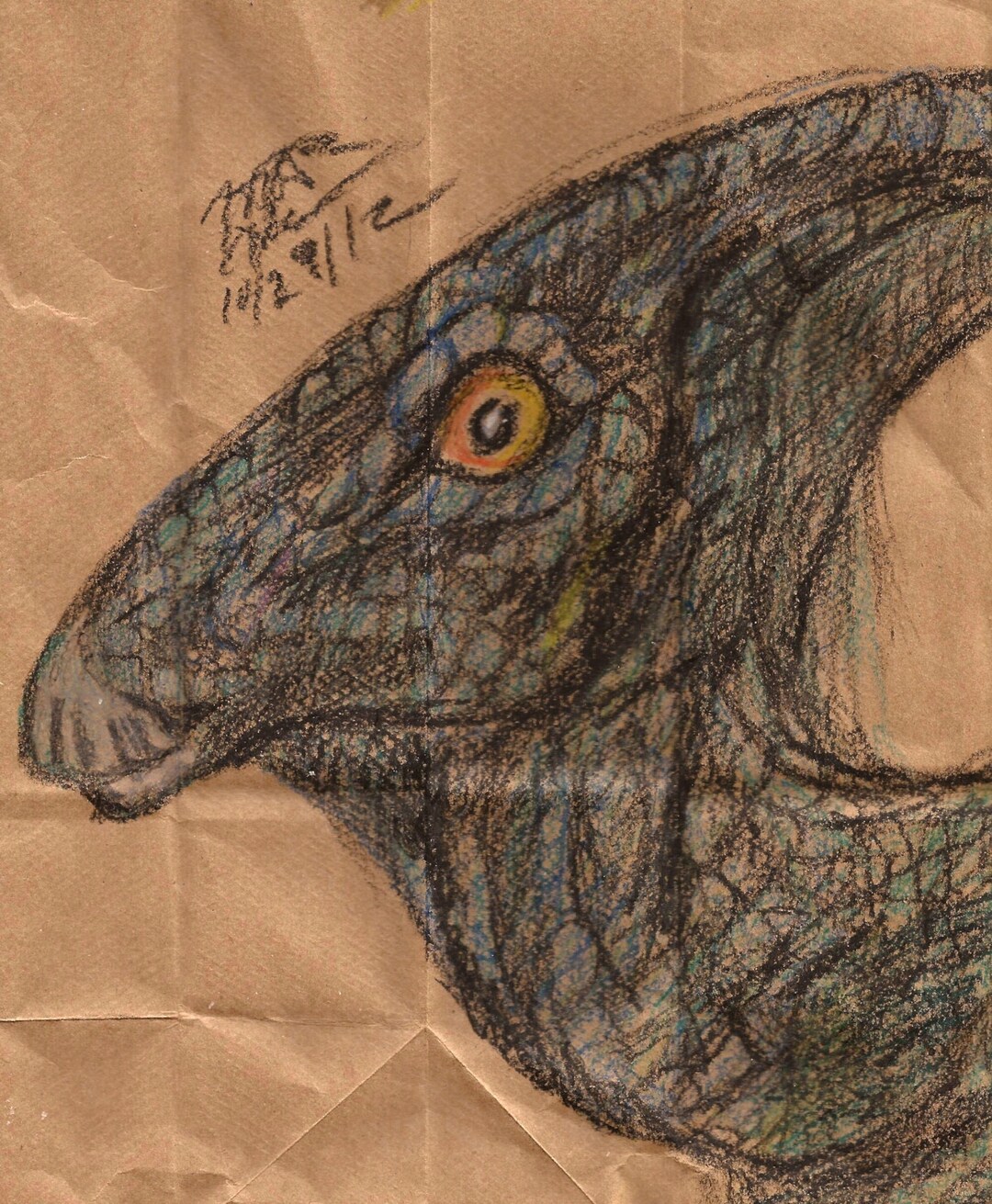 Parasaurolophus Dinosaur Drawing Crayon on Paper Bag - Etsy