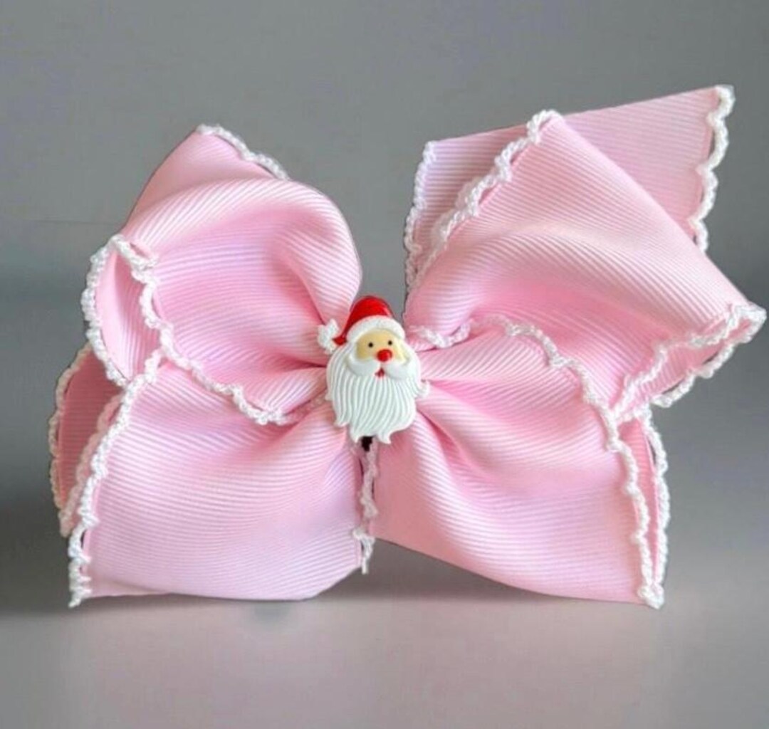 Pink Santa Hair Bow With Alligator Clip | Scalloped Christmas Holiday ...