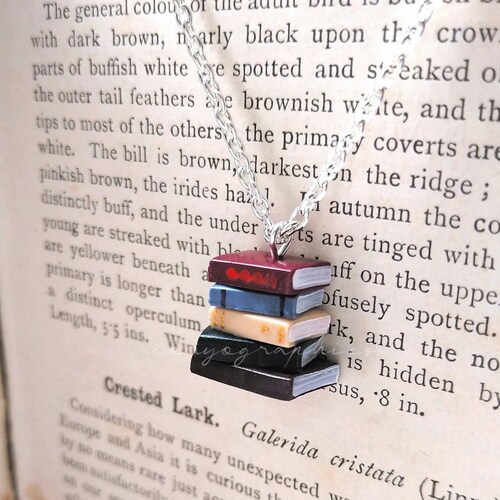 Stack of Books Necklace Tiny Pile of Books on a Silver Chain - Etsy
