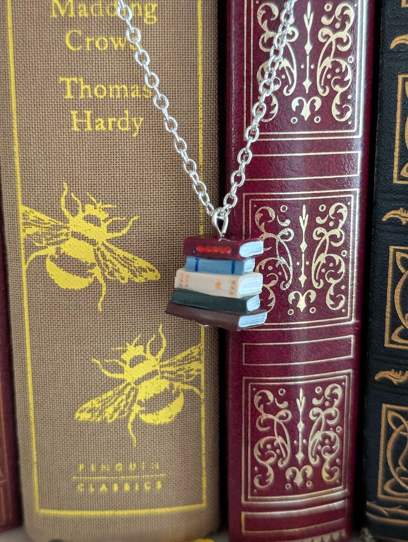 Stack of Books Necklace - Tiny Pile of Books on a Silver Chain for ...