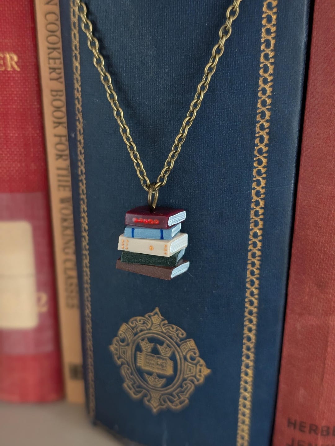Stack of Books Necklace - Tiny Pile of Books on a Bronze Chain for ...
