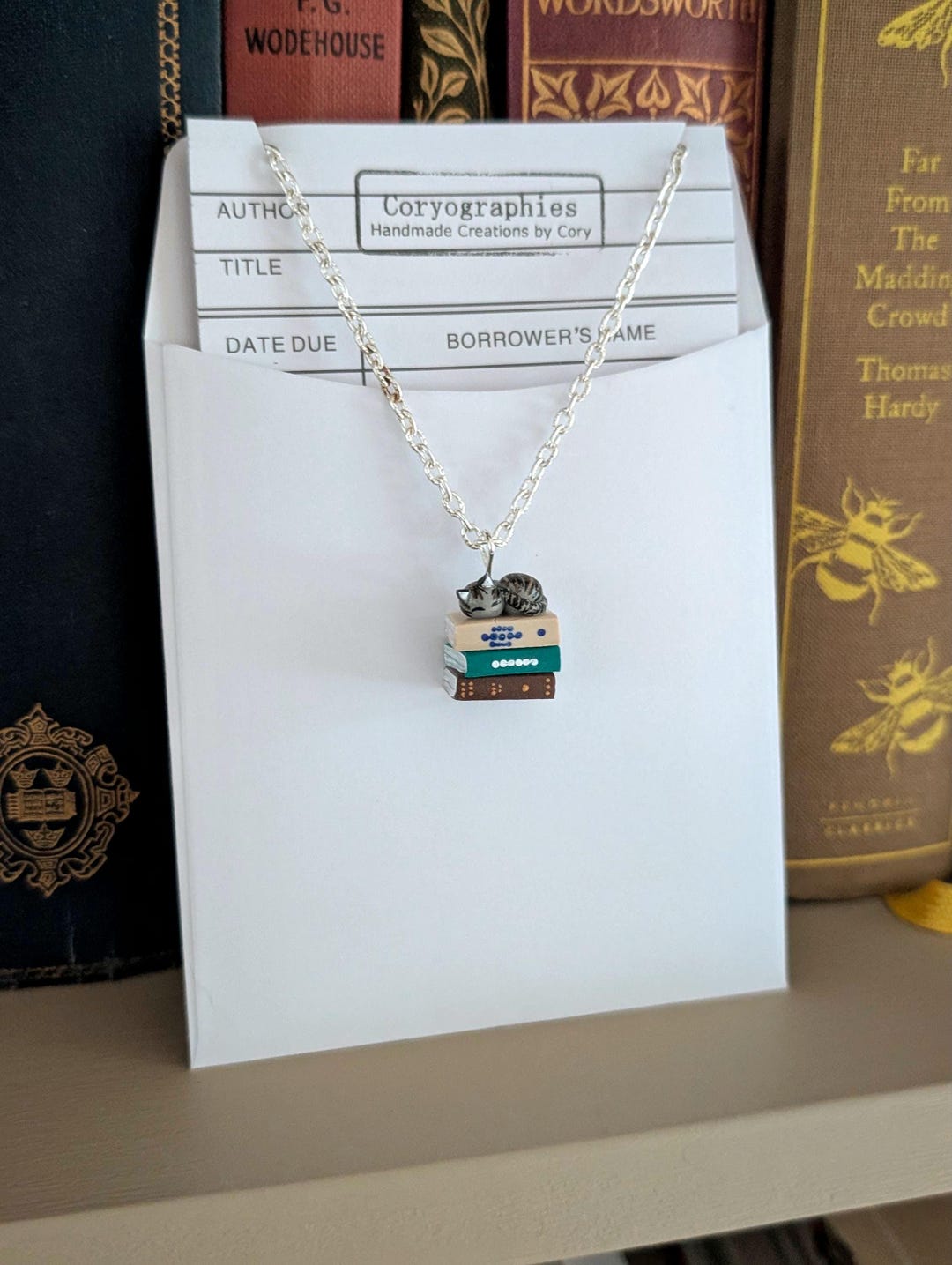 Grey Tabby Cat on a Stack of Books Necklace 1.2x1.2cm - Etsy