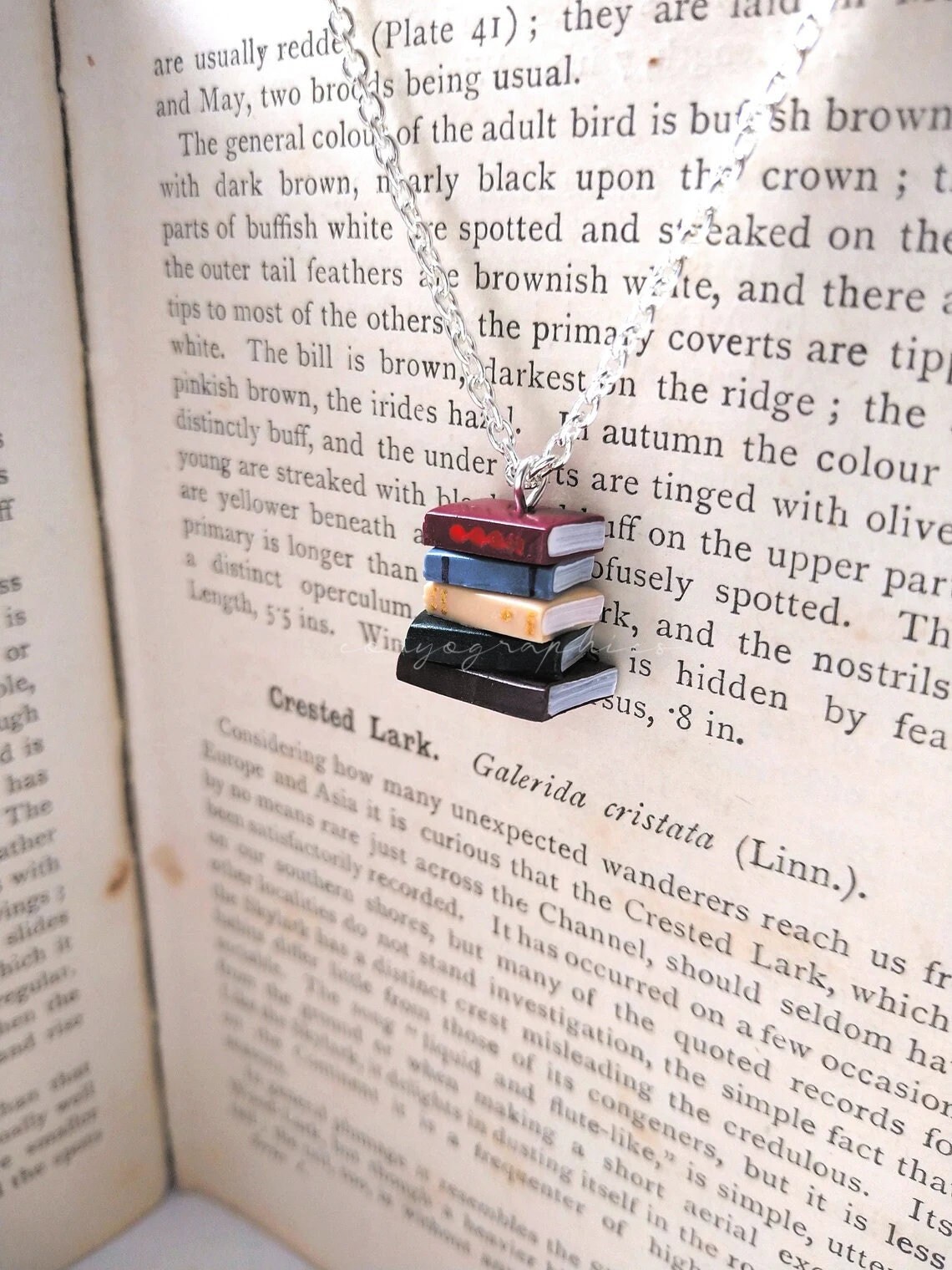 Stack of Books Necklace Tiny Pile of Books on a Silver Chain - Etsy