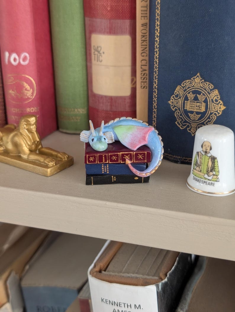 Book Dragon Figurine, Desk or Bookshelf Buddy, Miniature Handmade ...