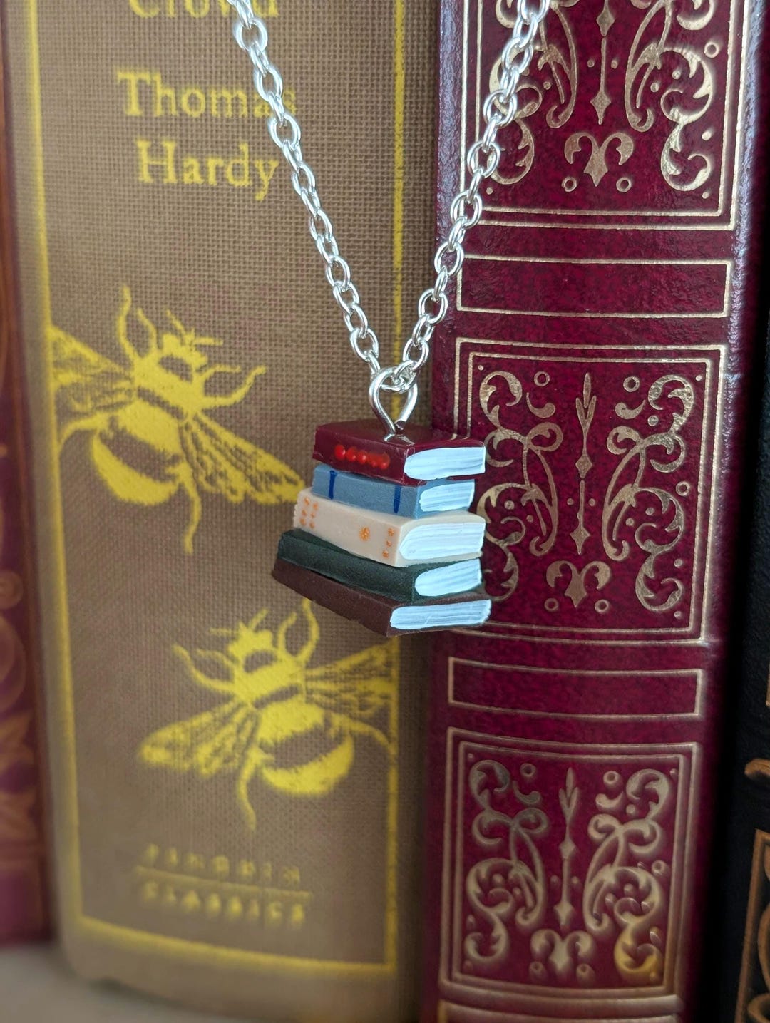 Stack of Books Necklace - Tiny Pile of Books on a Silver Chain for ...