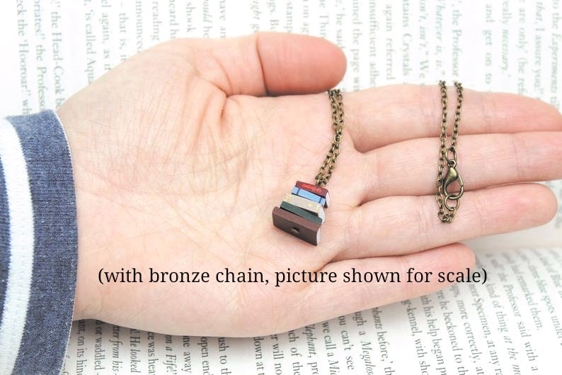 Stack of Books Necklace Tiny Pile of Books on a Silver Chain - Etsy