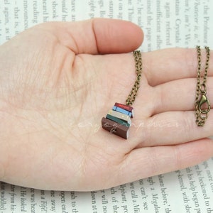 Stack of Books Necklace - Tiny Pile of Books on a Bronze Chain for ...