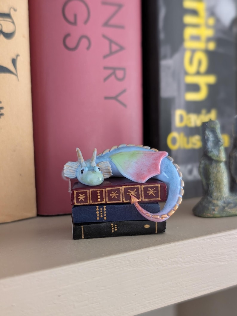 Book Dragon Figurine, Desk or Bookshelf Buddy, Miniature Handmade ...