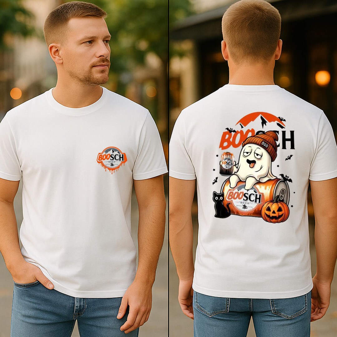 Boosch Light Halloween T-shirt – Funny Beer 2 Sided Graphic Tee, Spooky ...