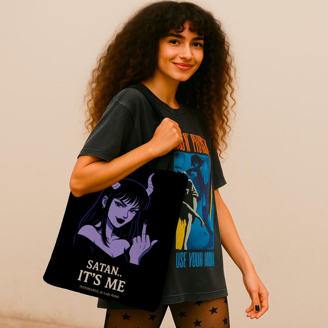 Demon Girl Tote Bag - "satan...it's Me" | Grunge Aesthetic | Gothic ...