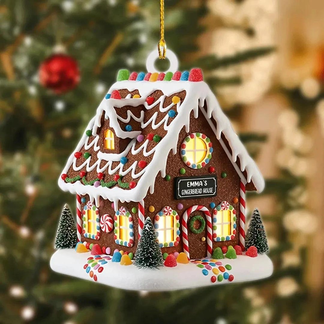 Personalized Gingerbread House Christmas 2D Flat Ornament, Christmas ...
