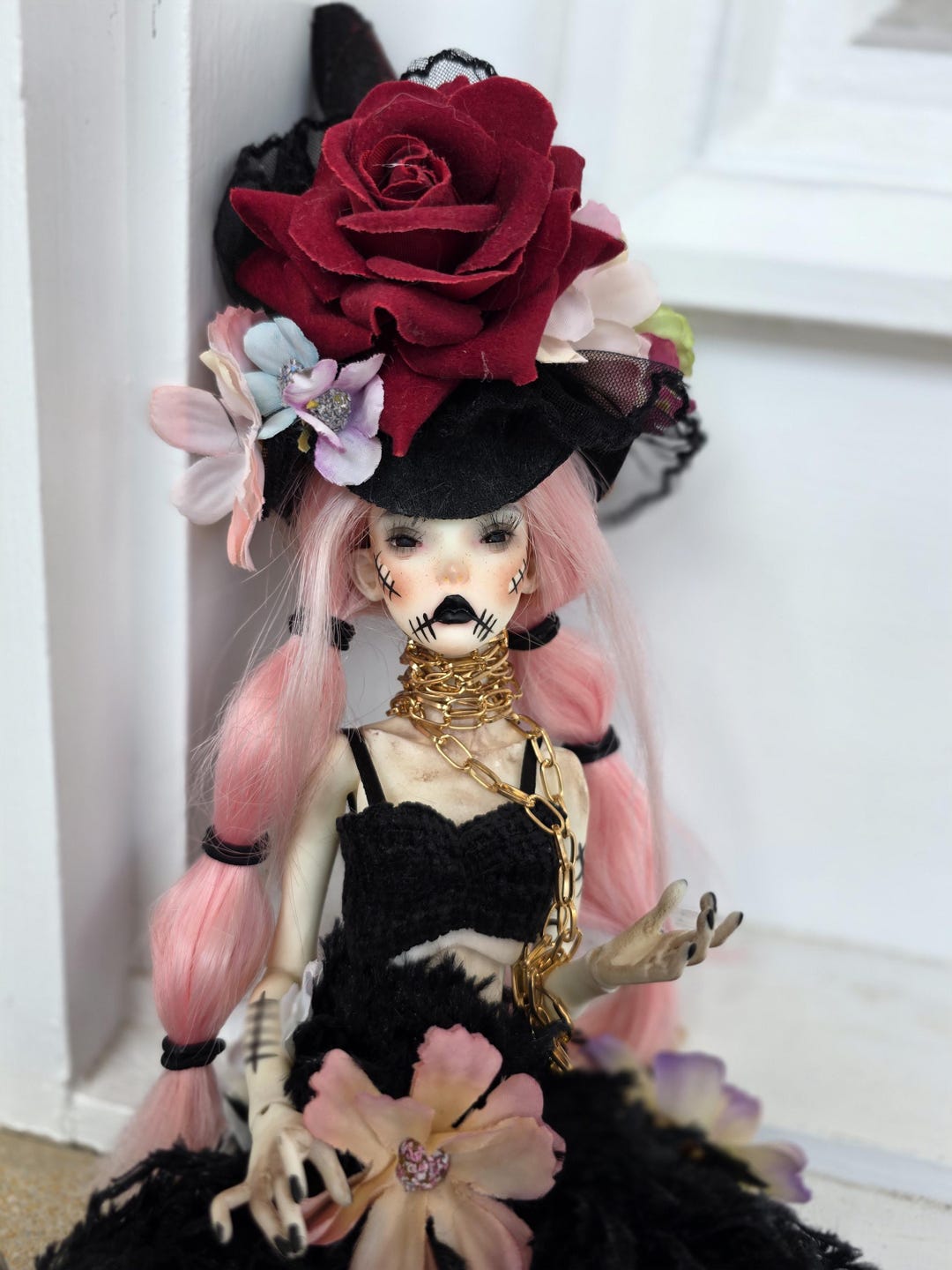 OOAK Creepy Bjd Doll: Glamorgue, Pink Hair, Rose. 16 Inches - 40 Cm - Etsy