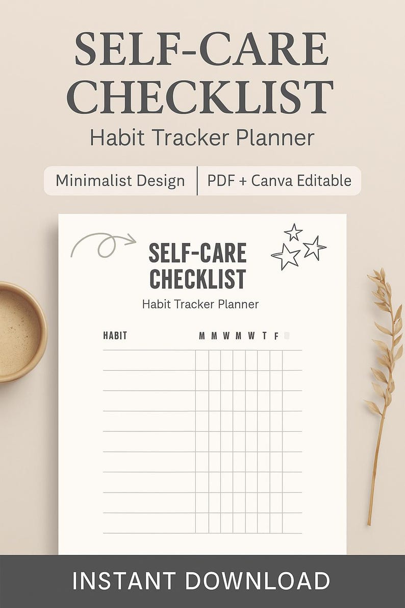 Self-care Checklist | Weekly Habit Tracker | Printable PDF + Canva ...