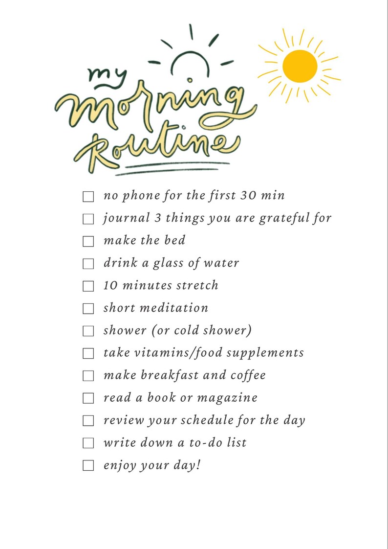 Minimal Morning Routine Checklist | Wellness Daily PDF | Self-care ...