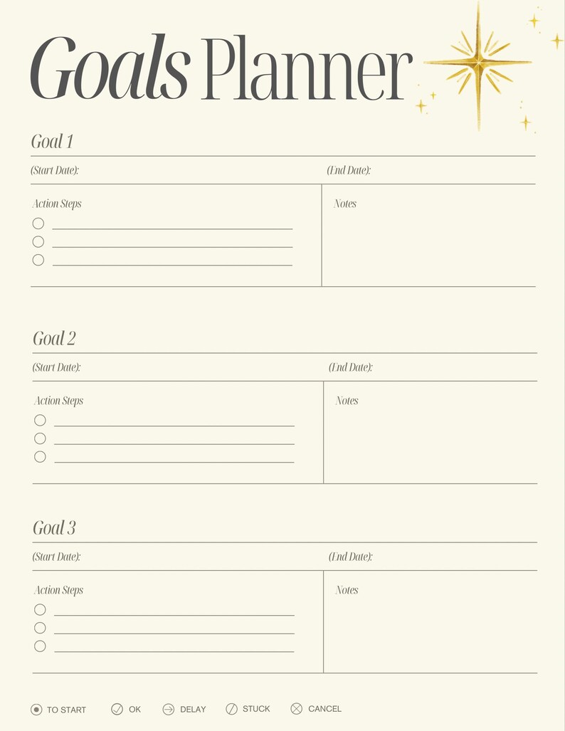Printable Goals Planner Template | Goal Setting & Action Steps Sheet ...