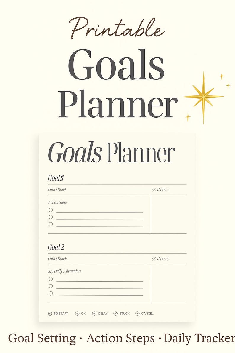 Printable Goals Planner Template | Goal Setting & Action Steps Sheet ...