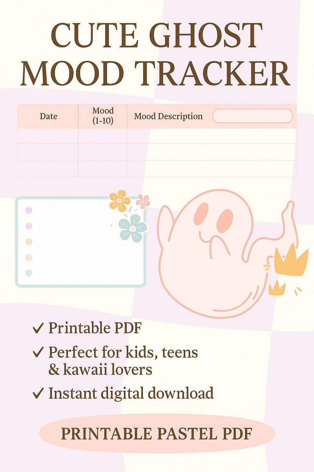 Cute Ghost Mood Tracker | Pastel Printable PDF | Mental Health Journal ...