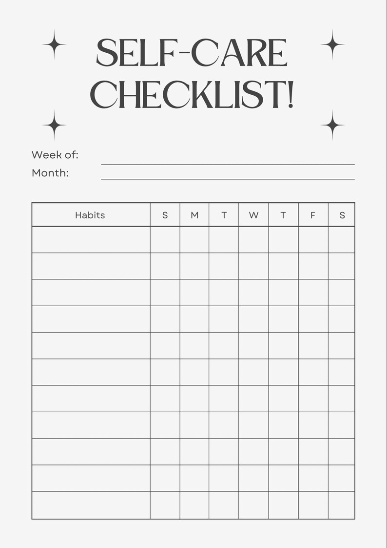Self-care Checklist | Weekly Habit Tracker | Printable PDF + Canva ...