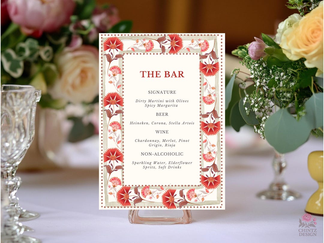 Colorful Floral Bar Menu Template, Colorful Wedding, Indian Wedding ...