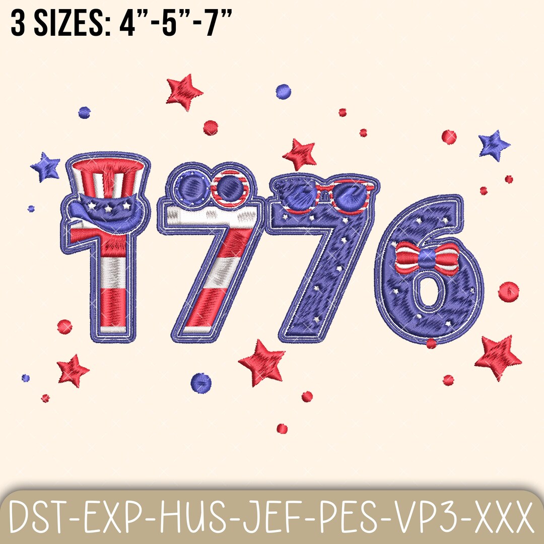 4th of July Embroidery Design, 1776 Embroidery Design, American ...