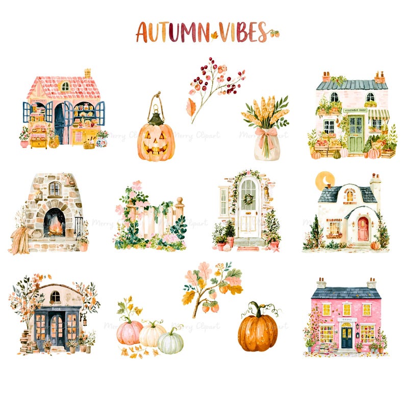 Watercolor Fall Clipart, Cozy Autumn PNG, Harvest, Autumn Market ...
