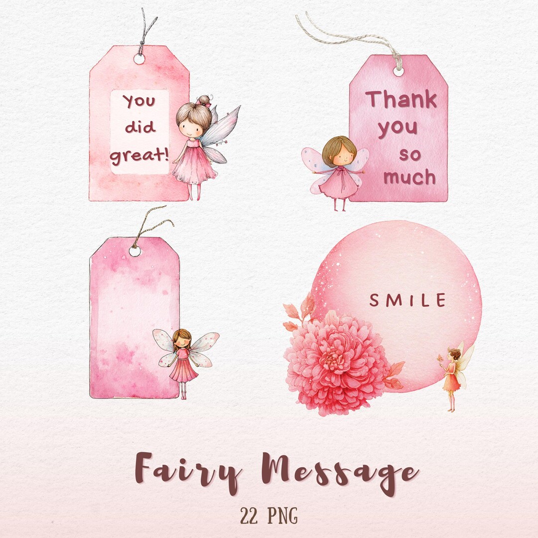 Fairy Message Card Clipart, Watercolor Fantasy Fairies With Message ...
