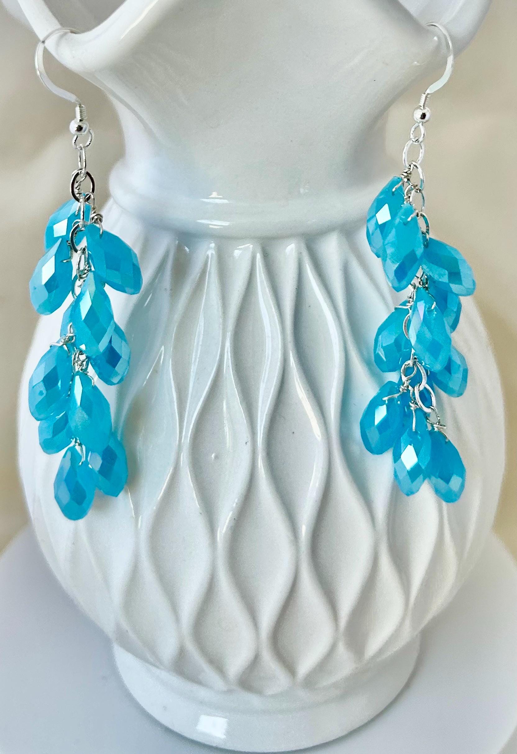 Icy Aqua Blue Teardrop Chandelier Cluster Earrings - Etsy