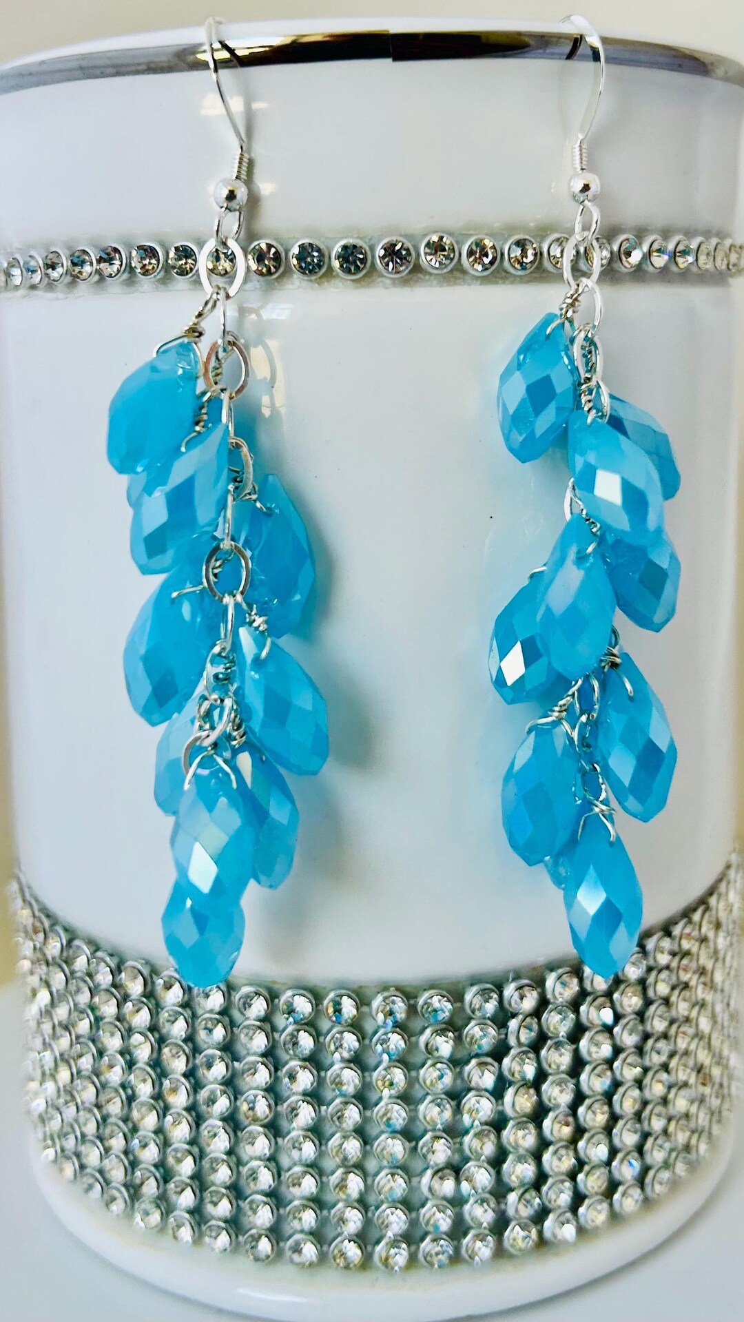 Icy Aqua Blue Teardrop Chandelier Cluster Earrings - Etsy