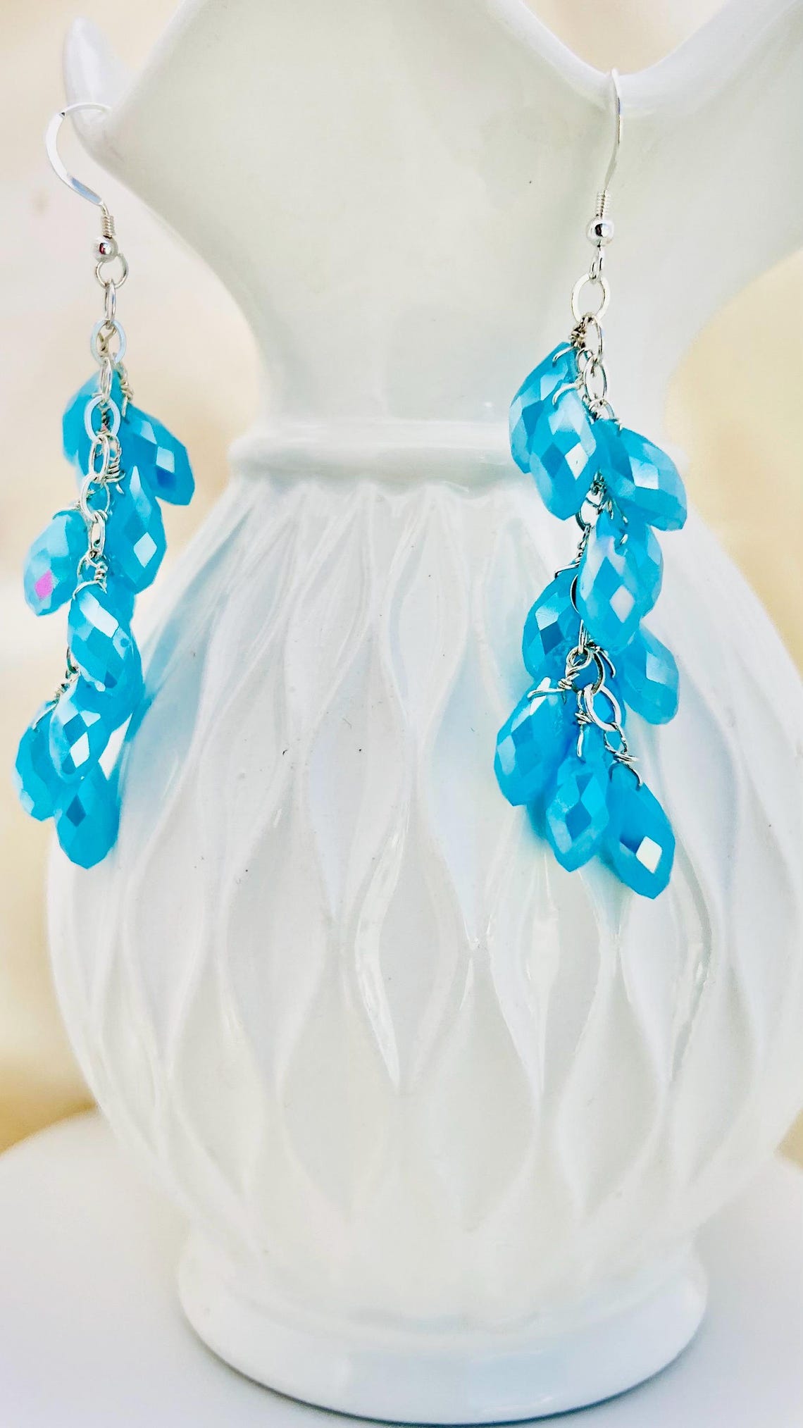 Icy Aqua Blue Teardrop Chandelier Cluster Earrings - Etsy