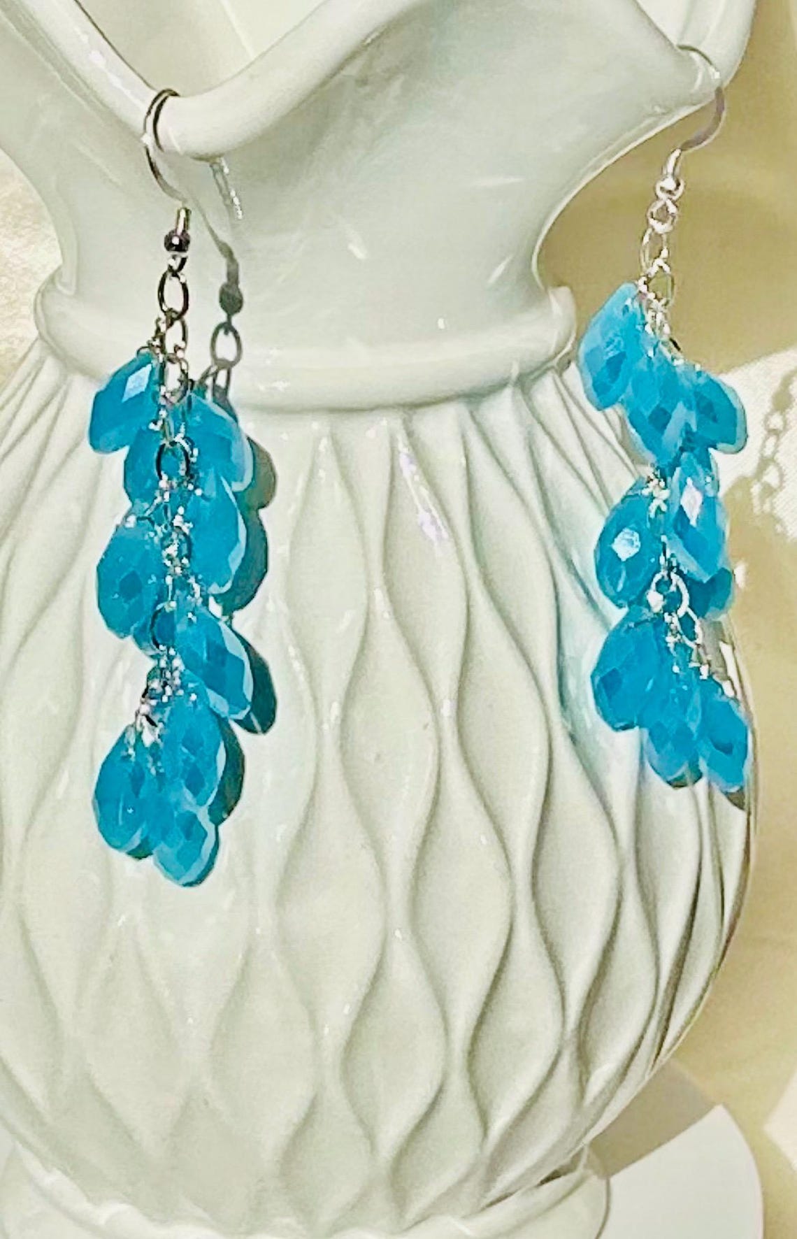 Icy Aqua Blue Teardrop Chandelier Cluster Earrings - Etsy