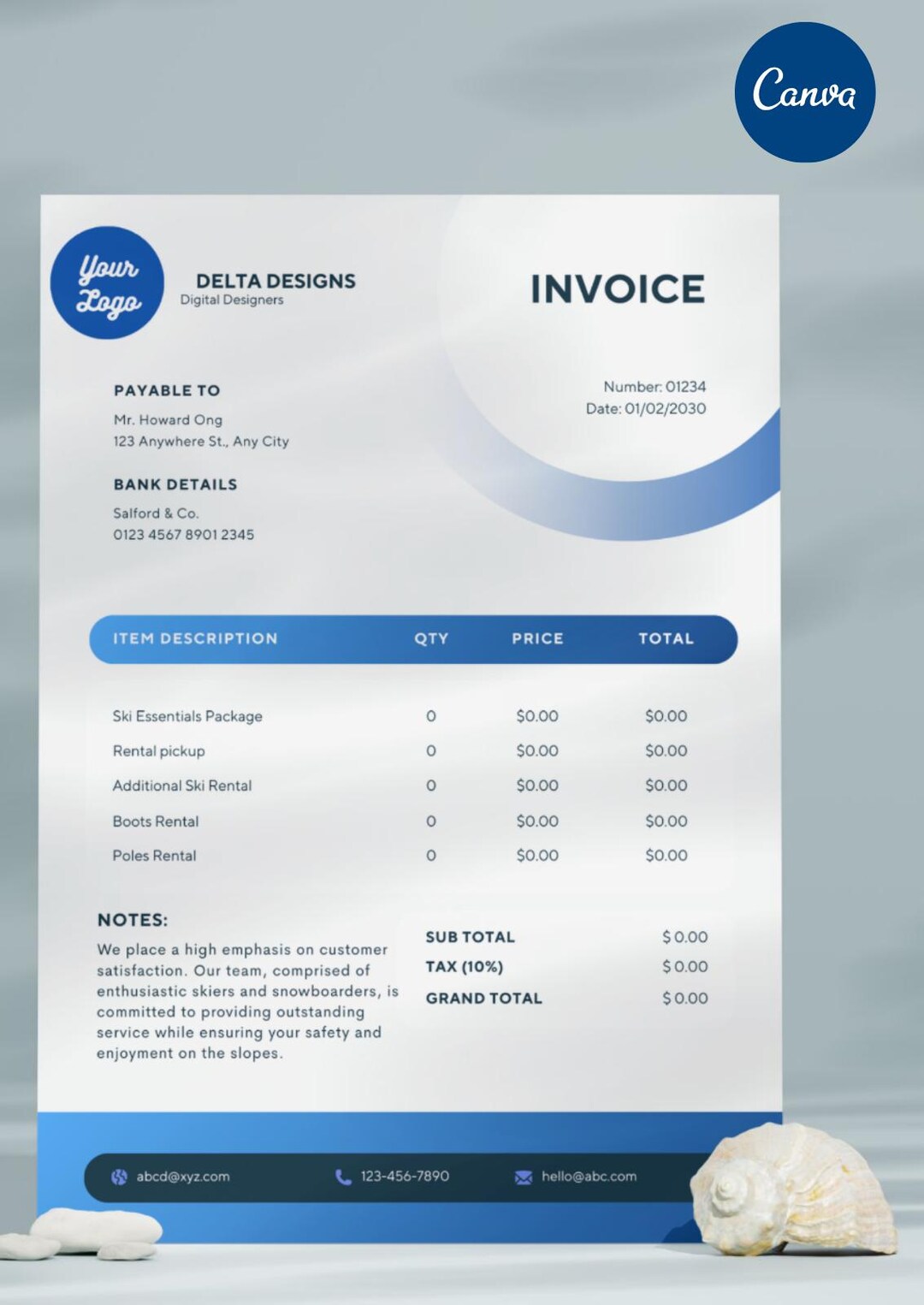 Bold Gradient Editable Canva INVOICE | Printable A4 Business TEMPLATE ...