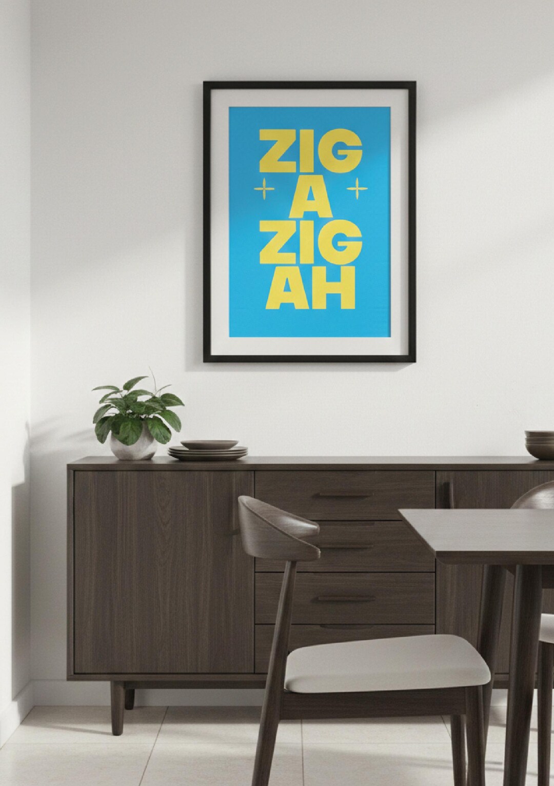 Zig Zag Ah Retro Print | Turquoise Blue & Yellow Wall Art | Vintage ...