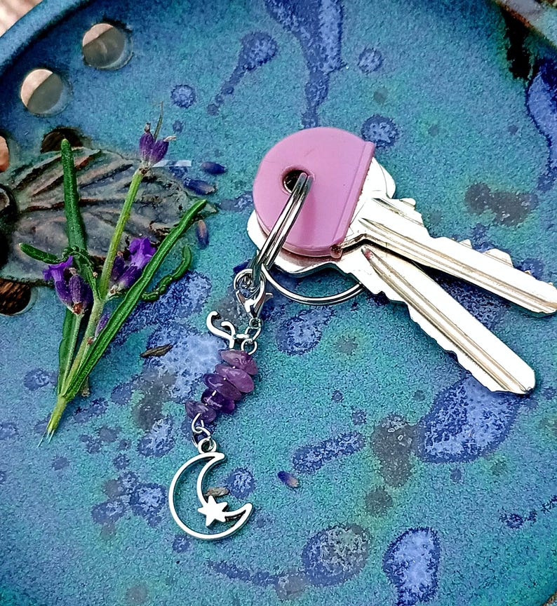 Custom Crescent Moon Clip on Charm, Personalised Crystal & Initial Bag ...