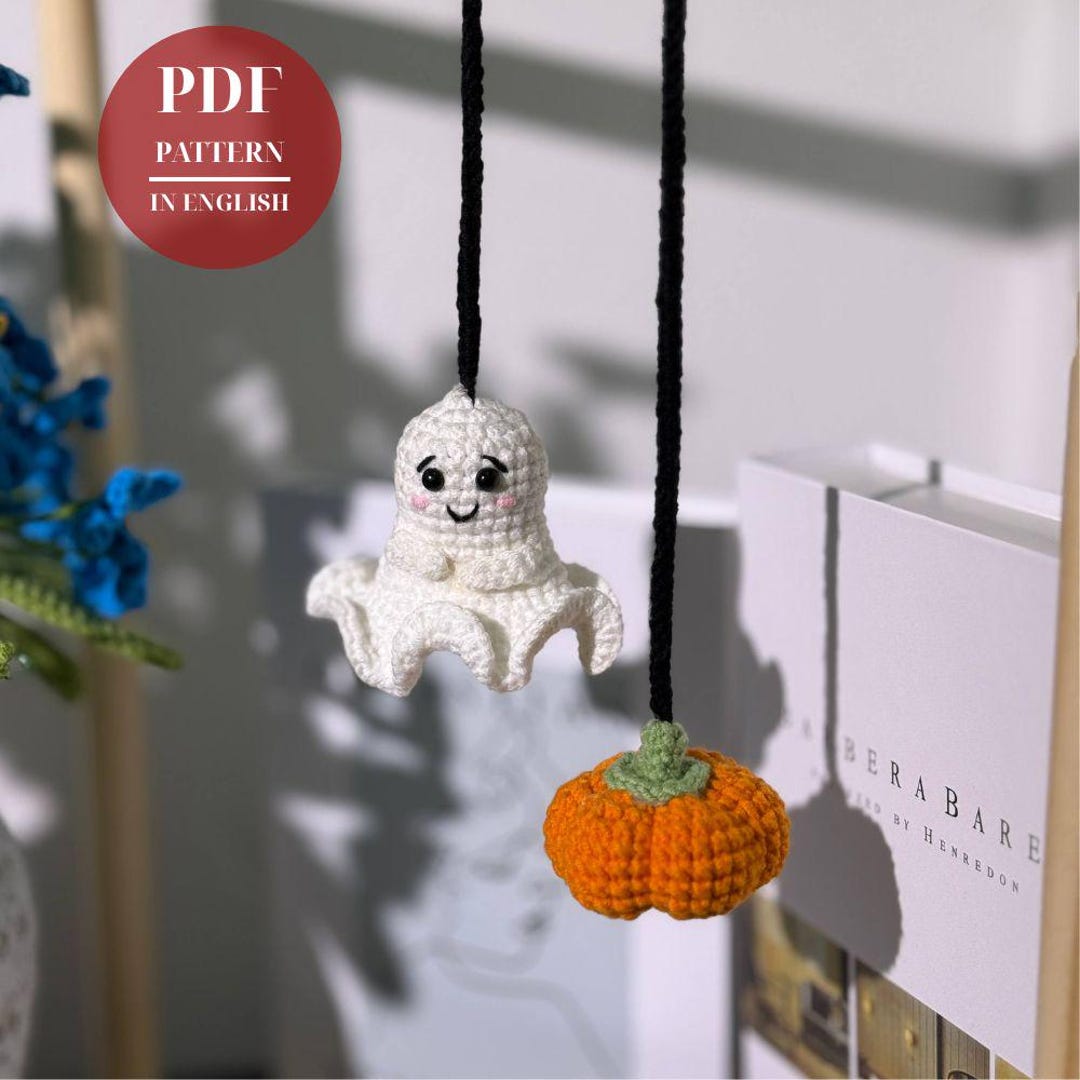 Crochet Ghost & Pumpkin Car Hanger Pattern: Halloween Amigurumi (PDF ...