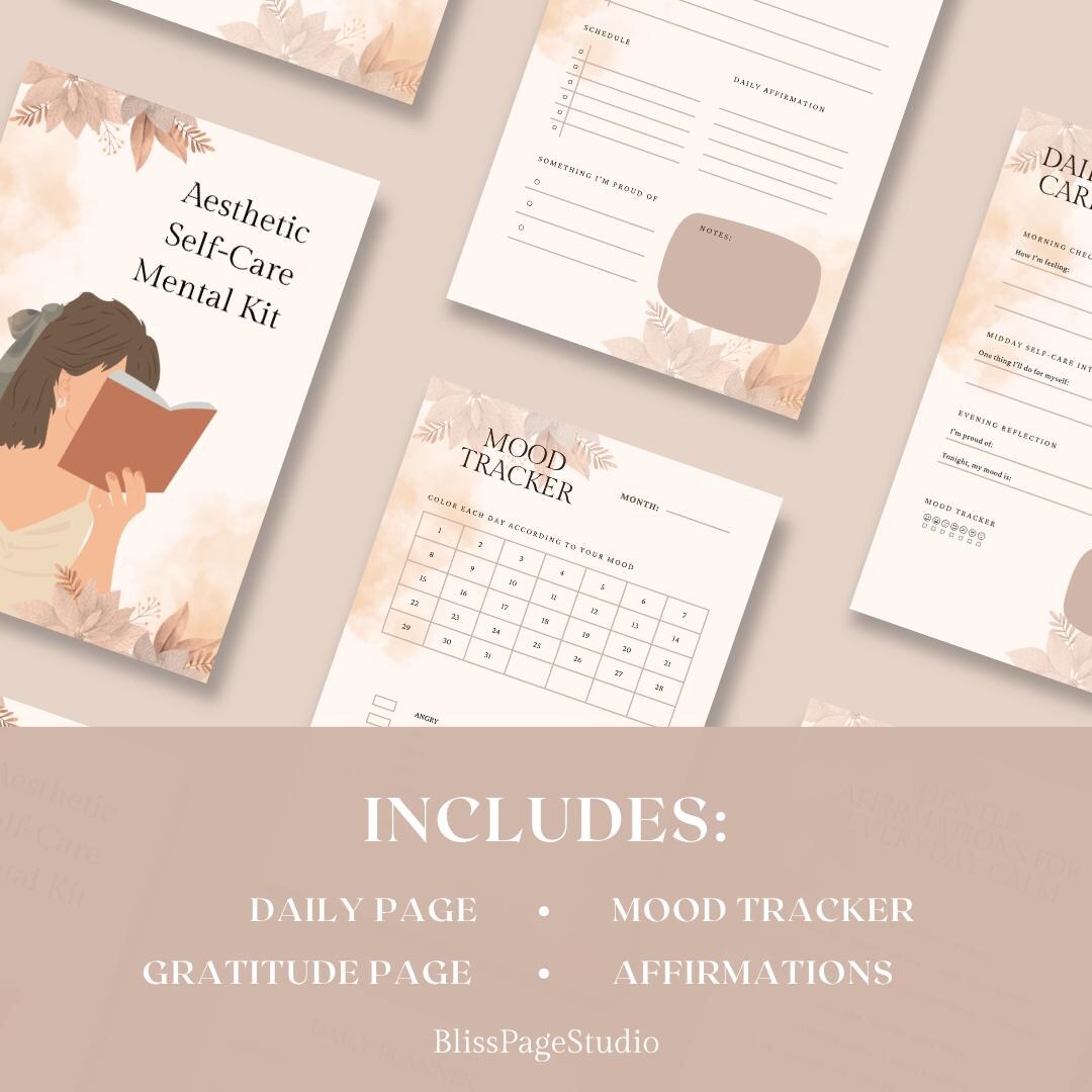 Self-care Mental Health Kit - Daily Planner, Mood Tracker, Gratitude ...