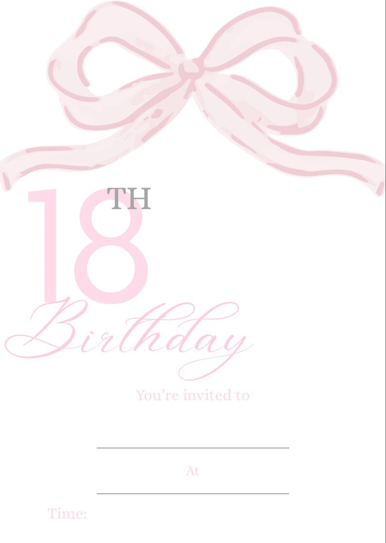 18th Birthday Invitation: Pink Bow, Elegant Script - Etsy