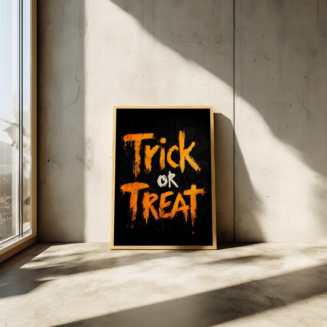 Trick or Treat Halloween Digital Wall Art, Spooky Home Decor, Halloween ...