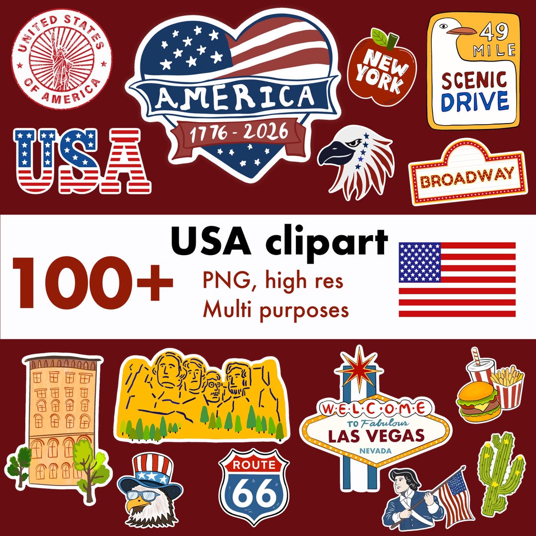 USA 250th Anniversary Clipart Bundle PNG, 100+ USA Themed Bundle ...