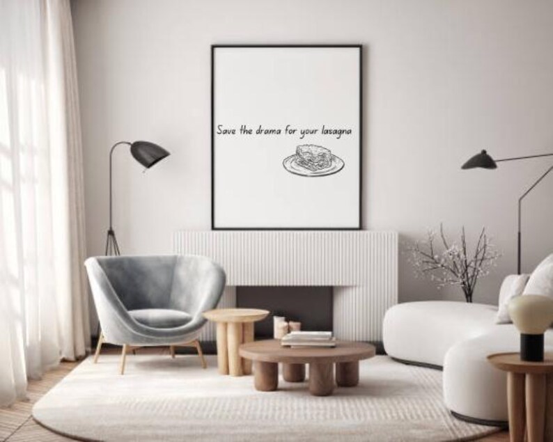 Save the Drama for Your Lasagna | Funny Kitchen Wall Art | Minimalist ...